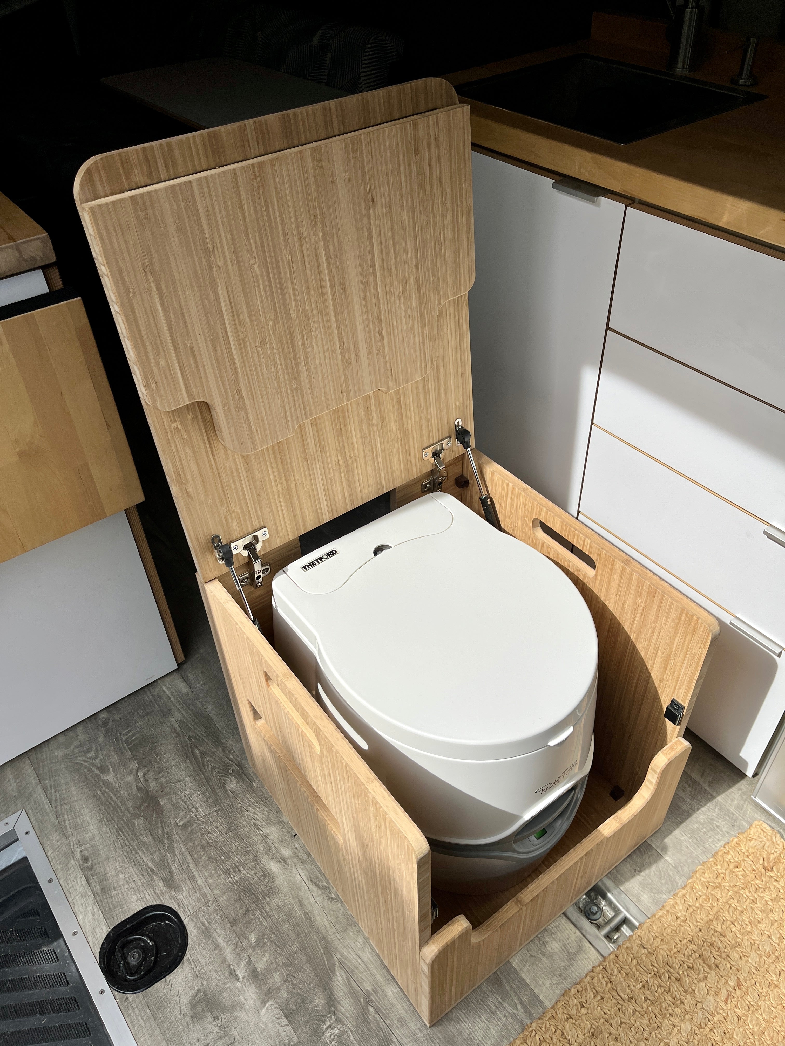 Porta Potti 565E/365 Curve Bamboo Toilet Lift top Cabinet Flat Pack Ki ...